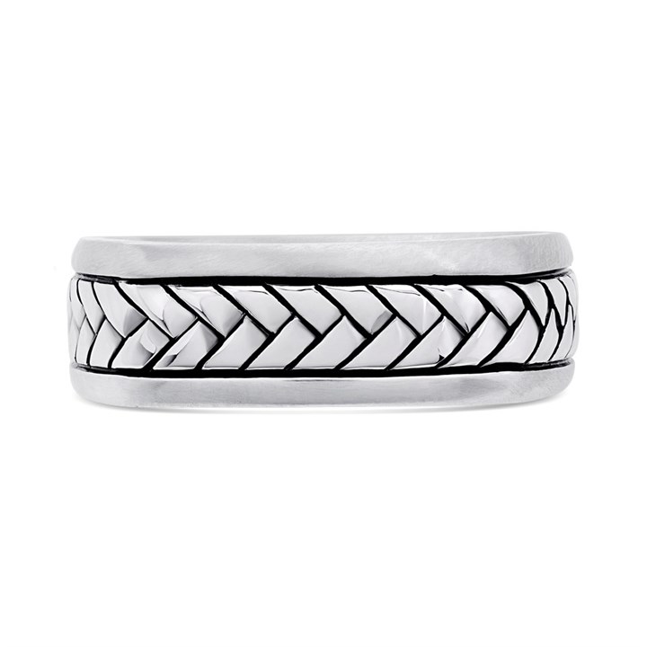 Silver Rhodium Plated Heavy Herringbone Ring - F4932 | Chapelle Jewellers