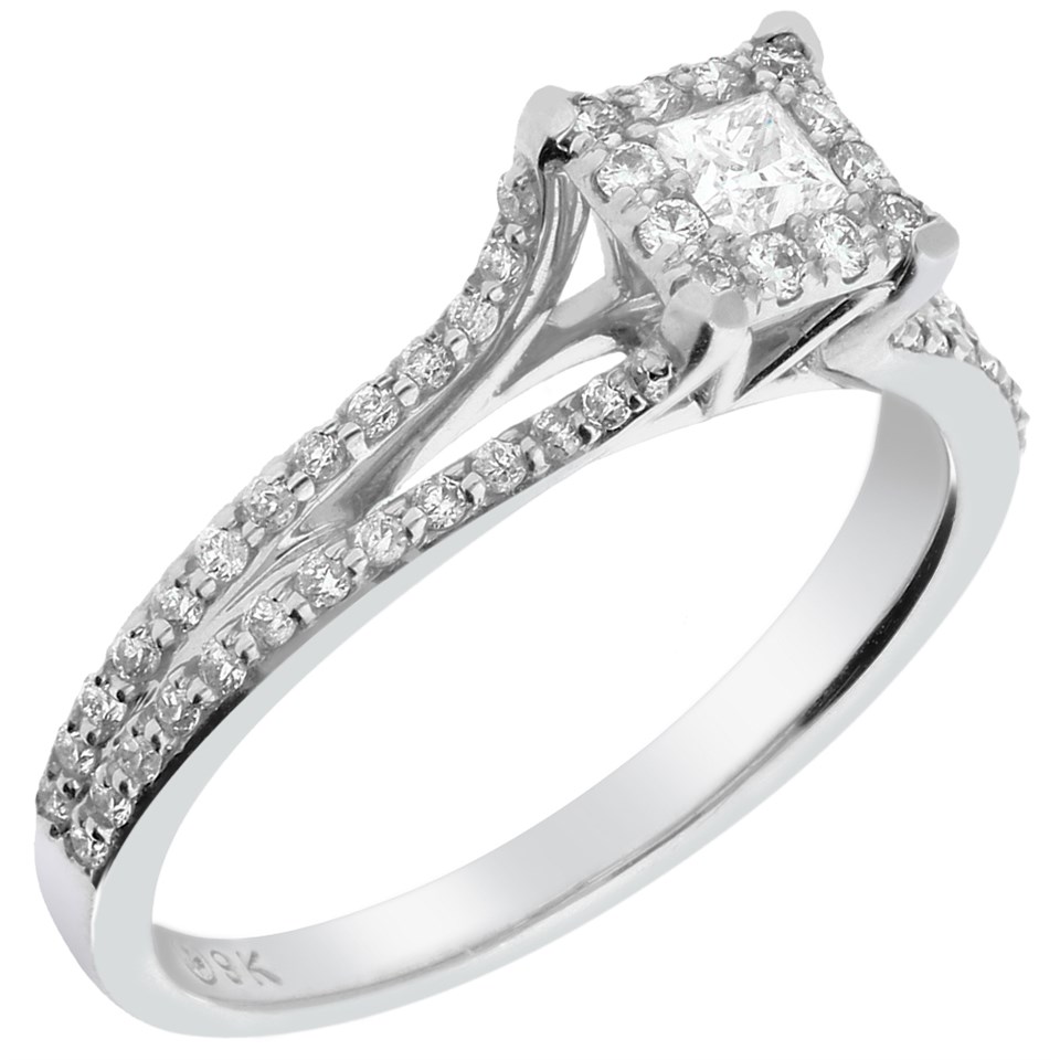 9ct White Gold Princess Cut Diamond Cluster Ring - 54pts - X10258 ...