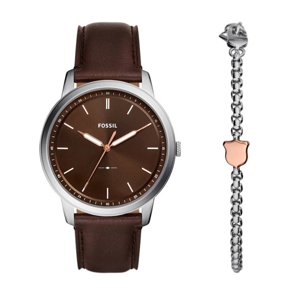 Fossil Fs6019set Minimalist Brown Strap Watch And Bracelet Set W10379 Chapelle Jewellers