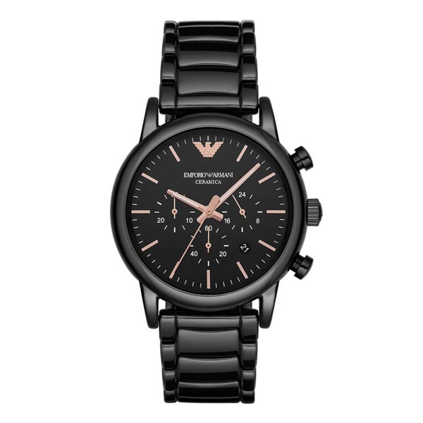 Emporio Armani AR1509 Black IP Chronograph Ceramic Bracelet Watch ...