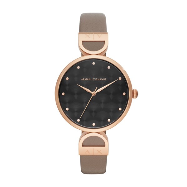 Armani Exchange AX5329 Rose Gold Plated Grey Leather Strap Watch ...