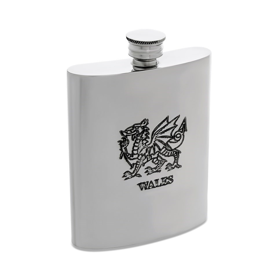 Welsh Dragon Pewter Hip Flask 6oz - A3153 | Chapelle Jewellers