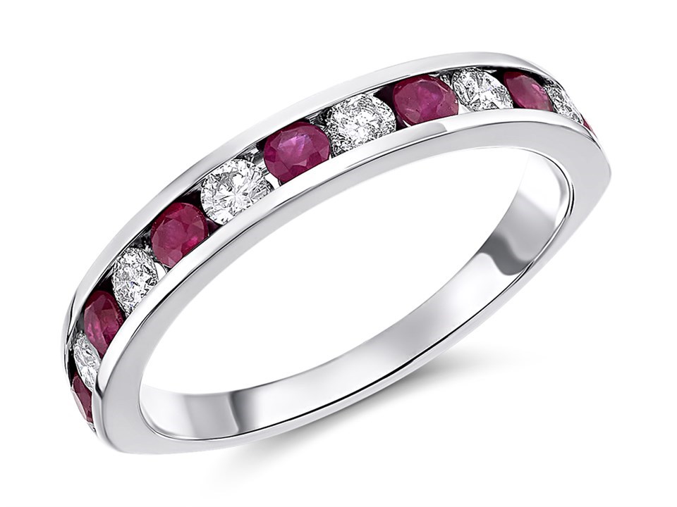9ct White Gold Ruby and Diamond Half Eternity Ring - 70pts - X10676 ...